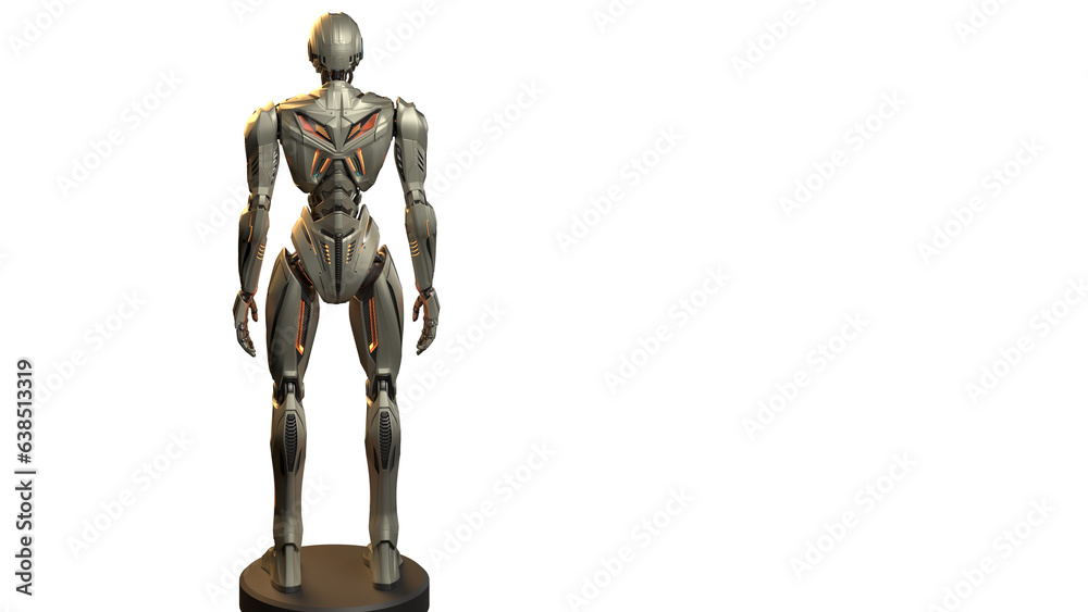 3d rendering of detailed futuristic robot man or humanoid cyborg. Back ...