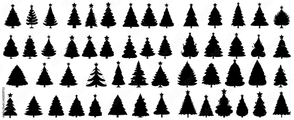 set of hand drawing silhouettes christmas tree. isolated on a ...