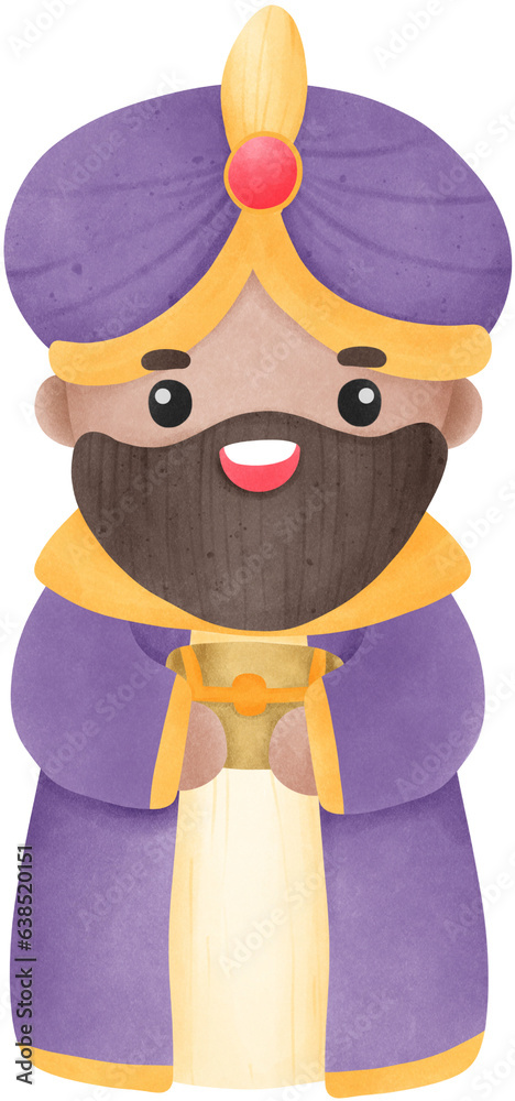 Balthazar One of the three wise men, Cute cartoon illustration Nativity ...