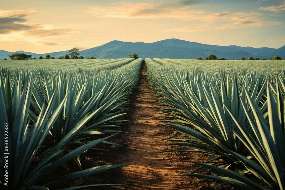 Field of agave for distilling mezcal and tequila. Generative AI Stock ...