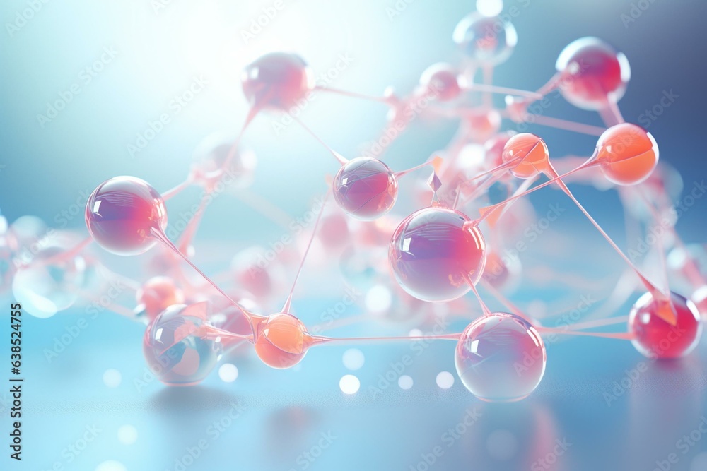 3D model of molecule in collagen bubble with vitamin illustration on ...