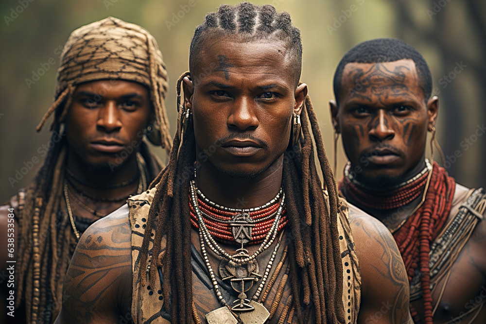 Male warriors from an African tribe Stock Photo | Adobe Stock