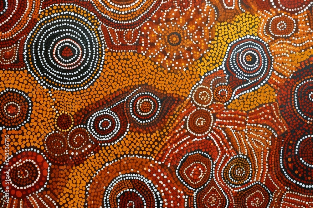 Artwork inspired by Aboriginal dot painting style depicting a desert ...
