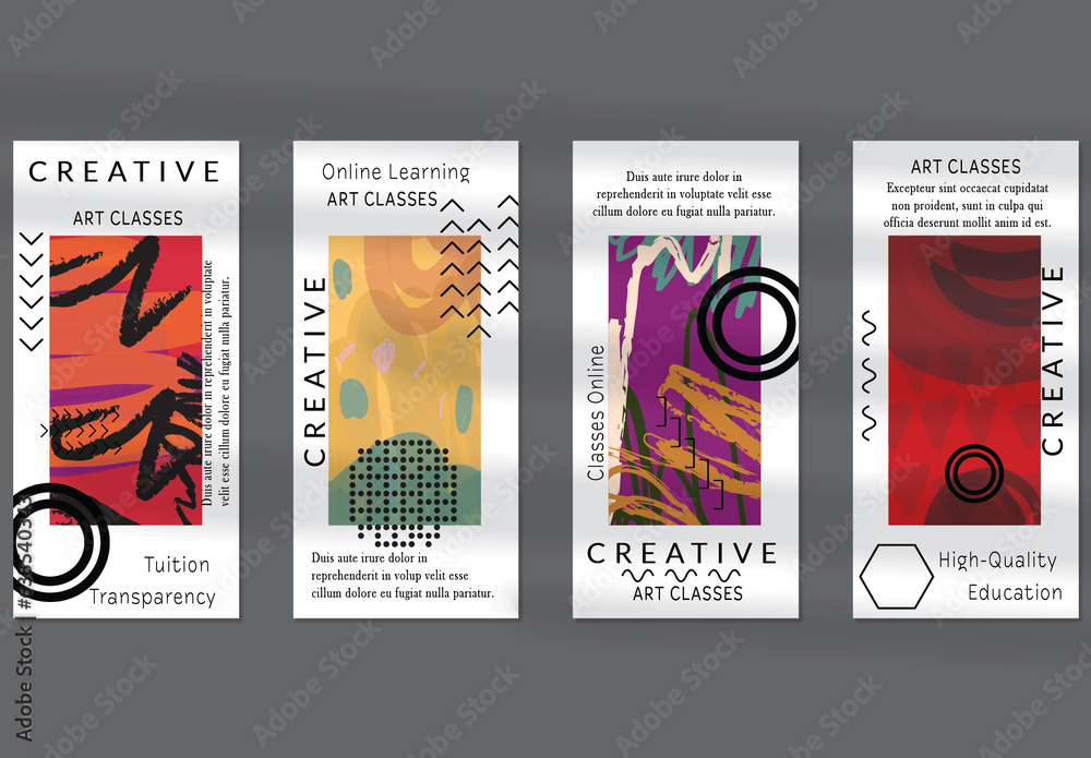 Flyer Layout with Black Shapes and Bright Abstract Rectangle on White ...