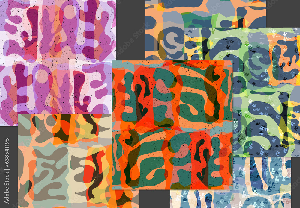 Seamless Pattern Set With Textured Matisse Shapes Stock Template ...