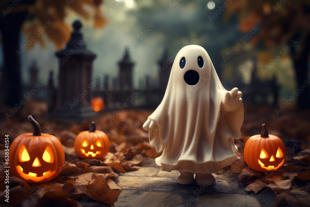 Cute baby ghost in cemetry. Generative ai Stock Illustration | Adobe Stock
