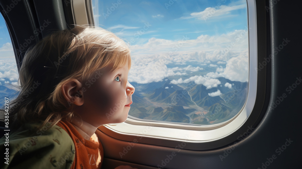 Generative AI, cute child boy or girl looking out the window of an ...
