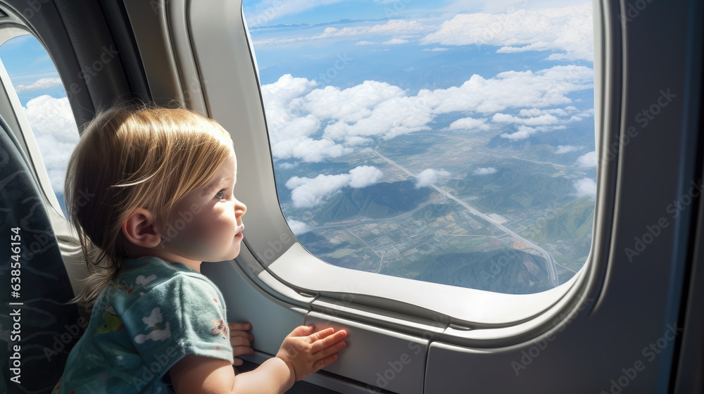 Generative AI, cute child boy or girl looking out the window of an ...