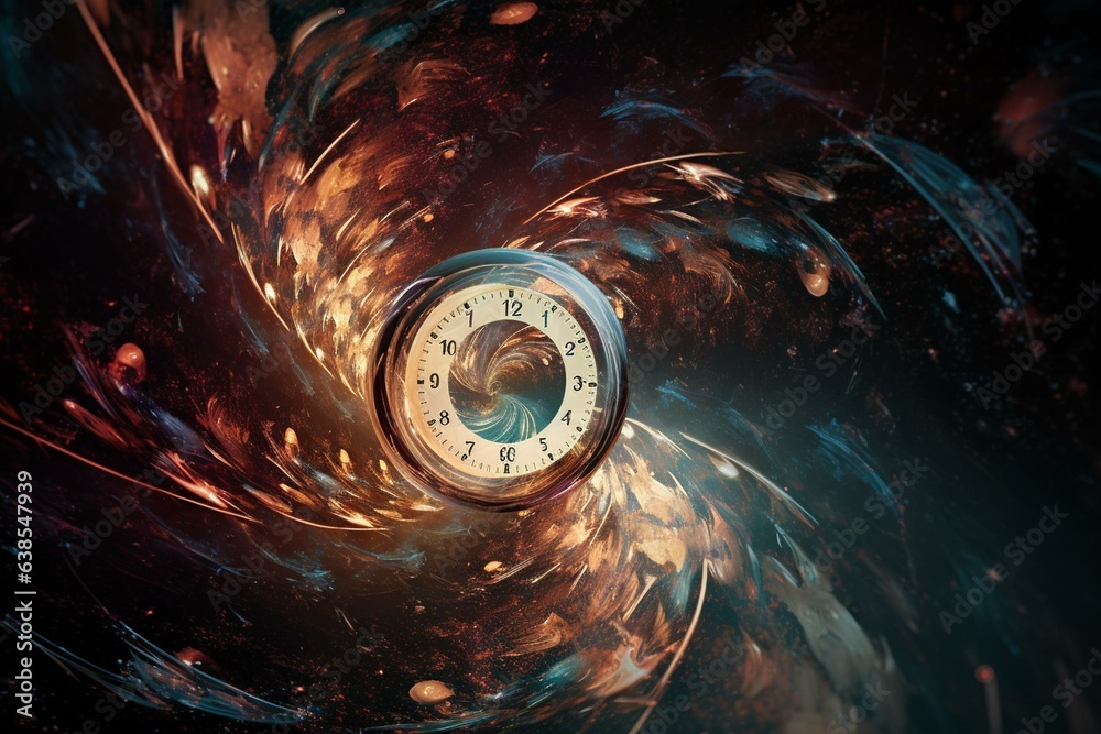 Conceptual digital artwork of spacetime distortion and time warp in a ...