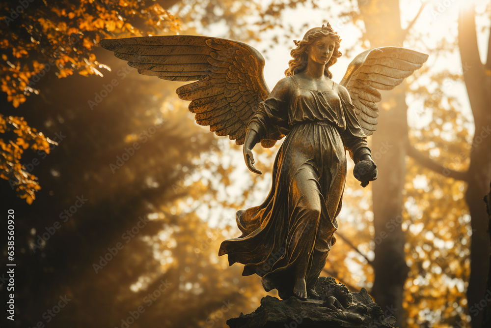 Generative AI picture of statue in park Sad Holy angel architecture ...