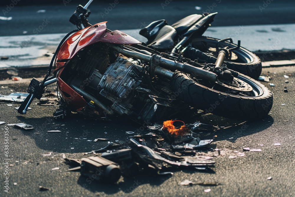 Generative AI photography of traffic accident broken motorbike after ...