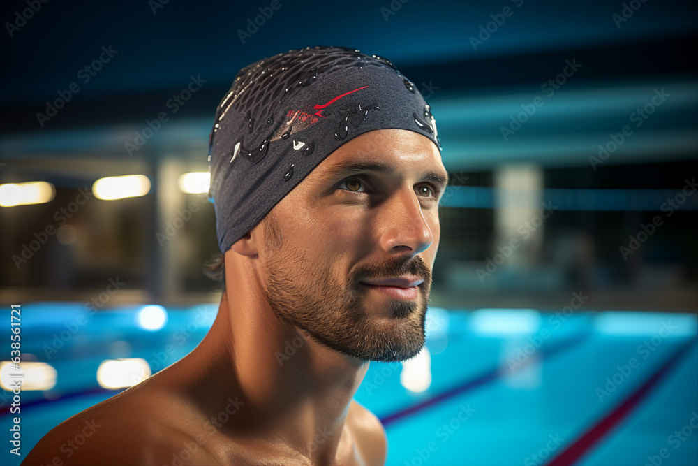 Generative AI photography of swimming man in water pool training ...