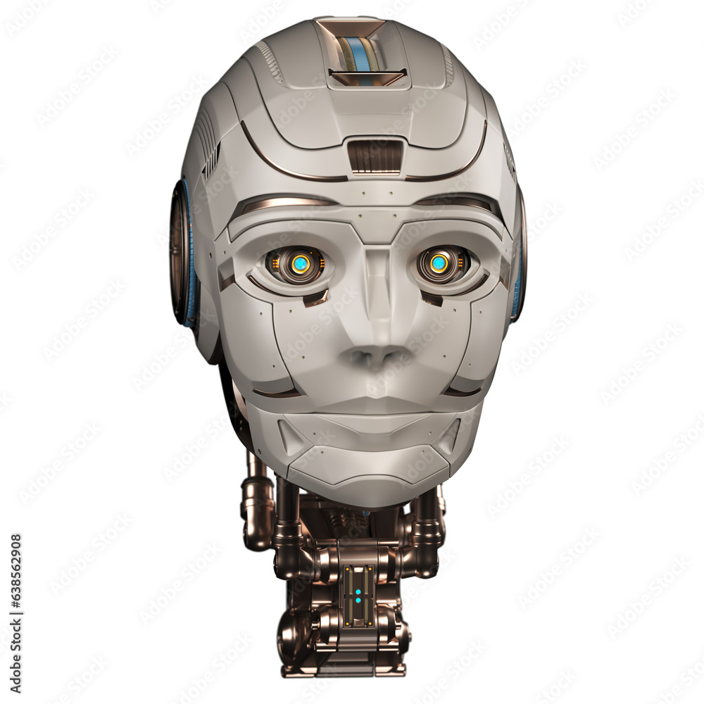 Futuristic robot head or detailed cyber boy. Front view isolated on ...