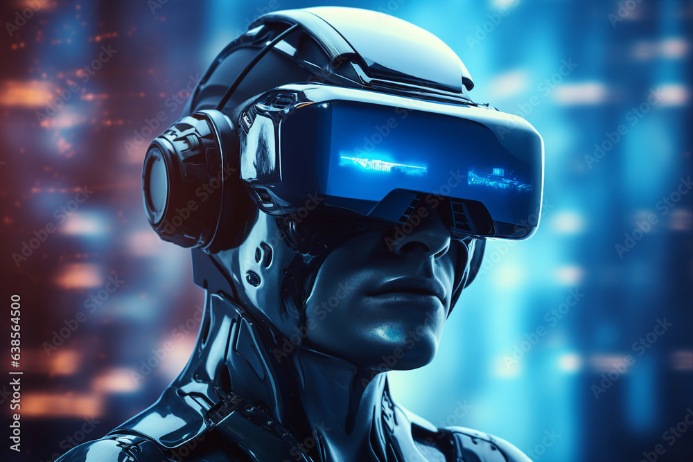 Generative ai collage photo of robot gamer using device gadget for ...