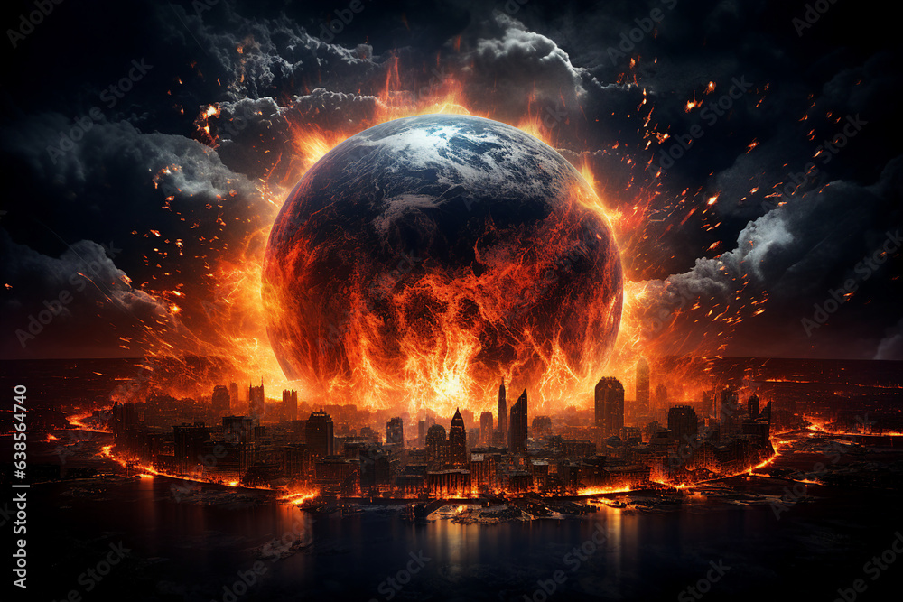 Foto de Generative ai colage image picture of burning earth destroying ...