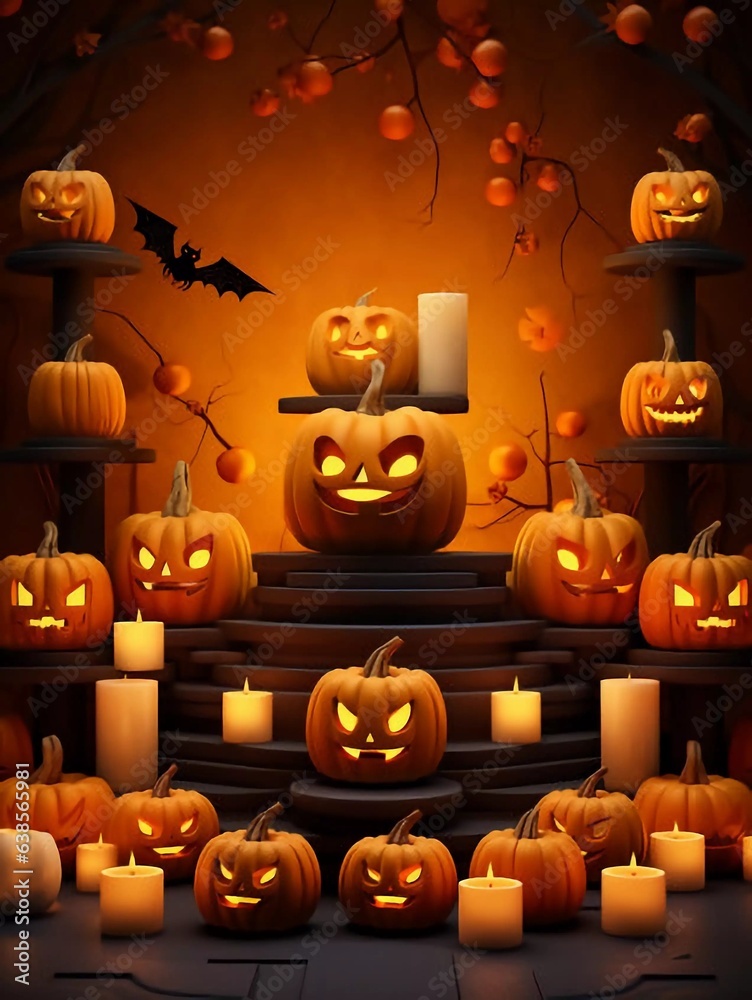 Halloween orange themed product display podium on a paper graphic ...