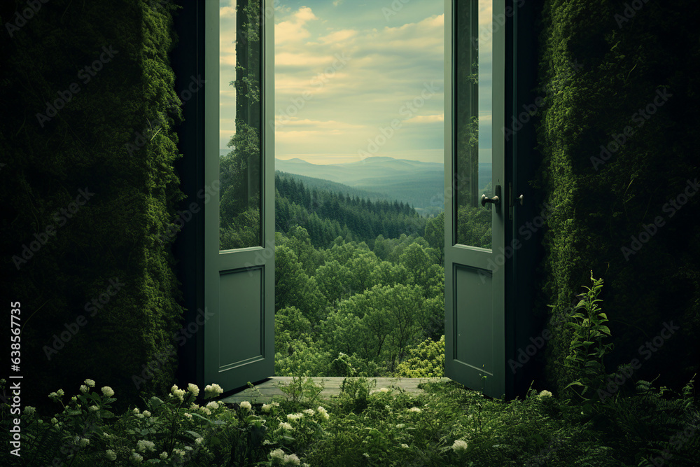 Generative ai collage image picture of open magical door entry to ...