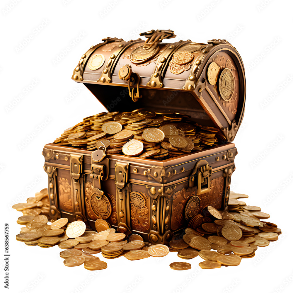 treasure box filled with gold isolated on transparent background ,gold ...