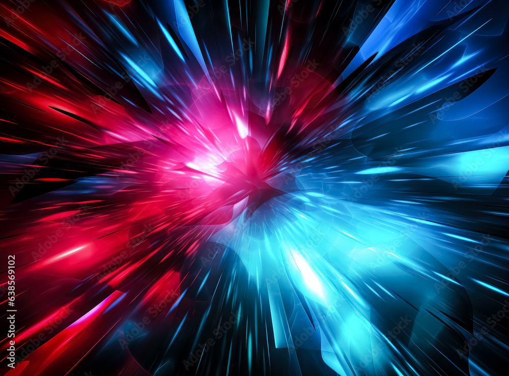 Blue, red and green burst background. Red and blue color burs moving at ...