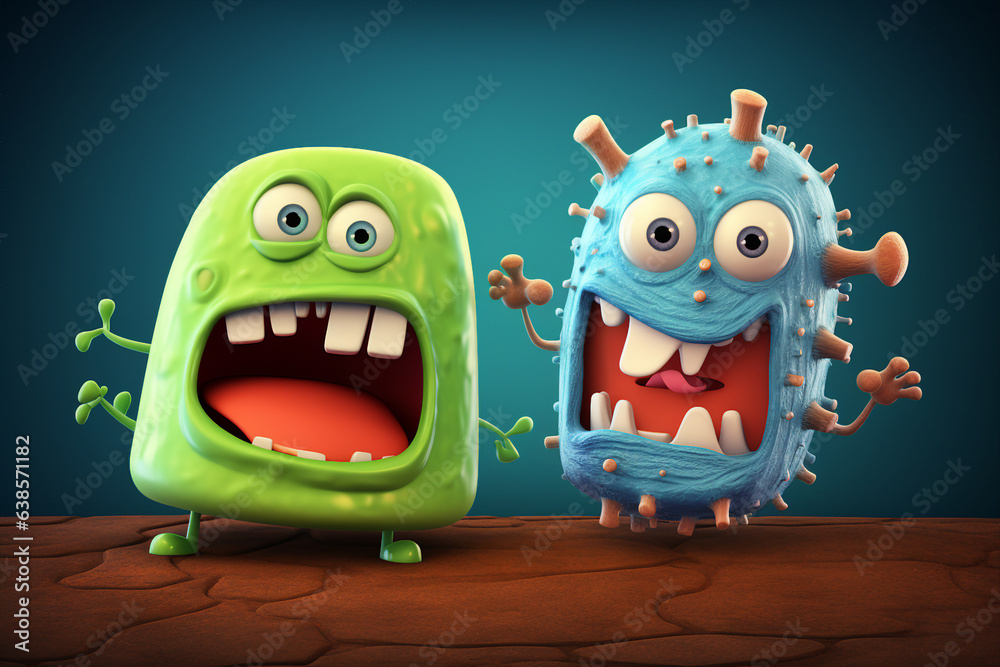 Generative AI colorful image of bacteria characters cartoon playful ...
