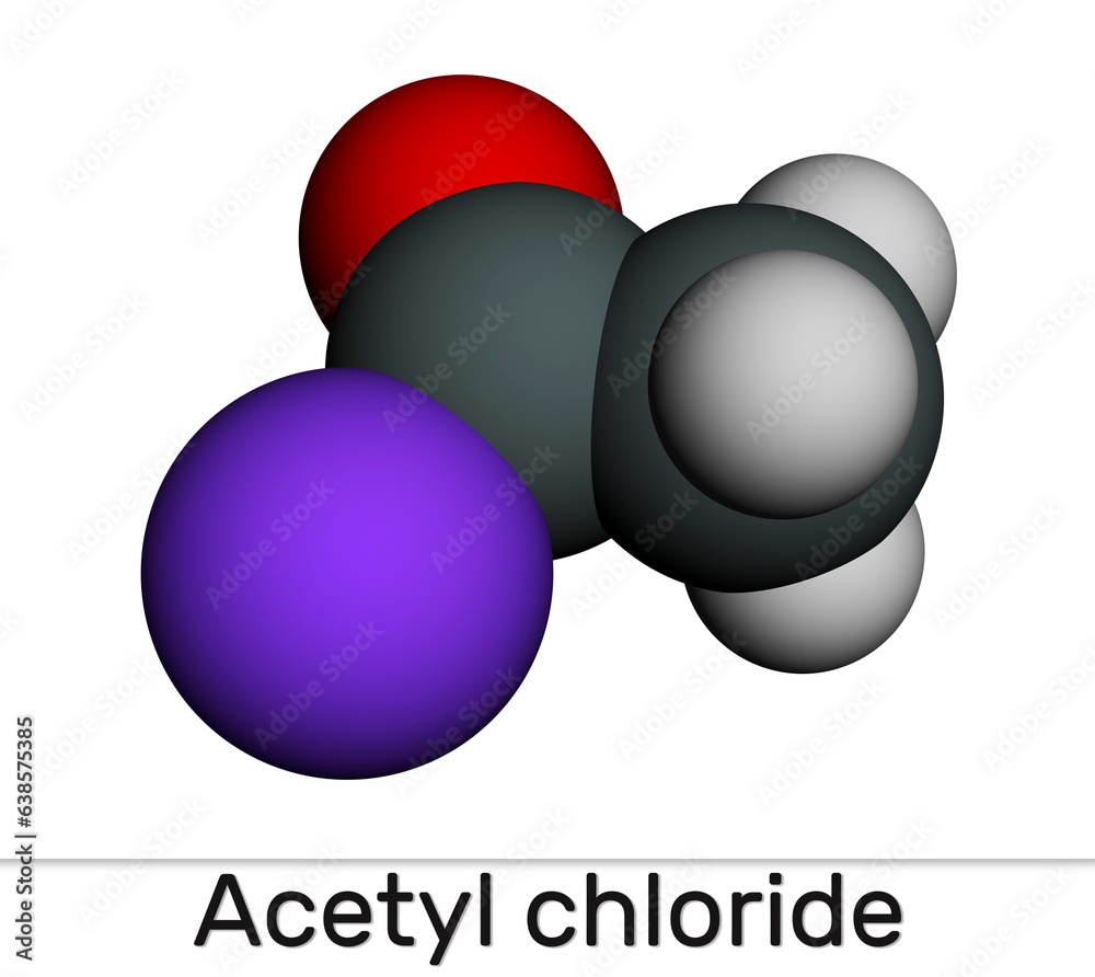 Acetyl chloride molecule. It is acyl chloride, acyl halide. Molecule ...