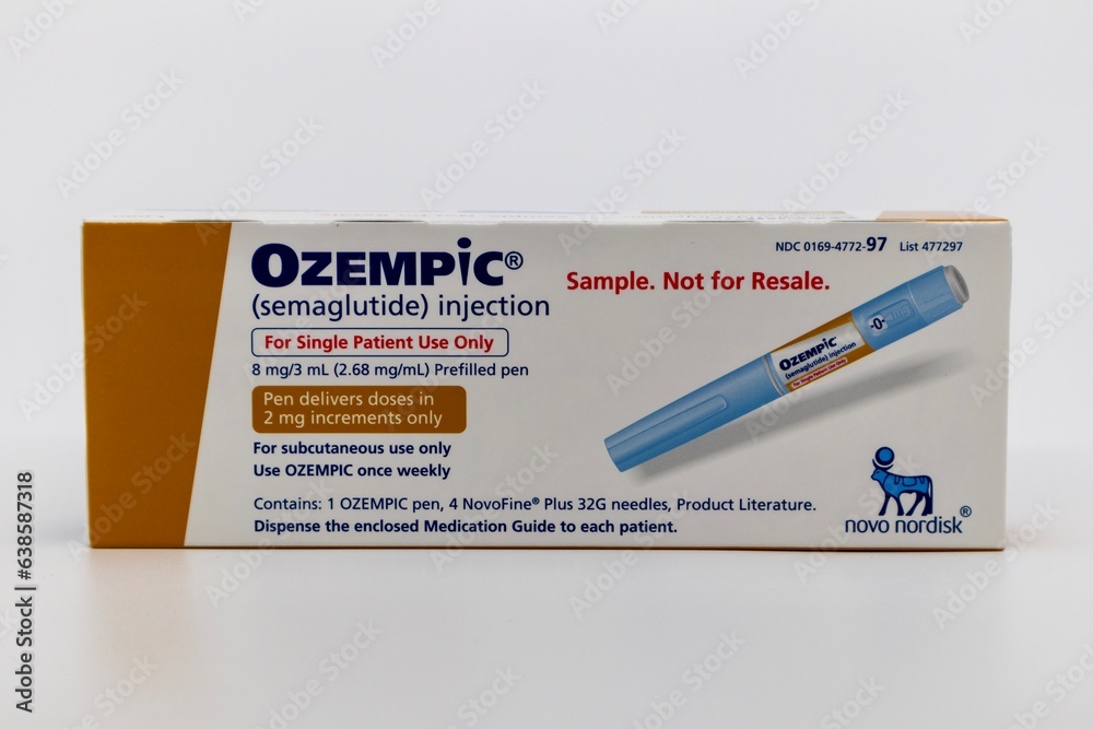 Ozempic 2 mg semaglutide injection pens in box on white background with ...
