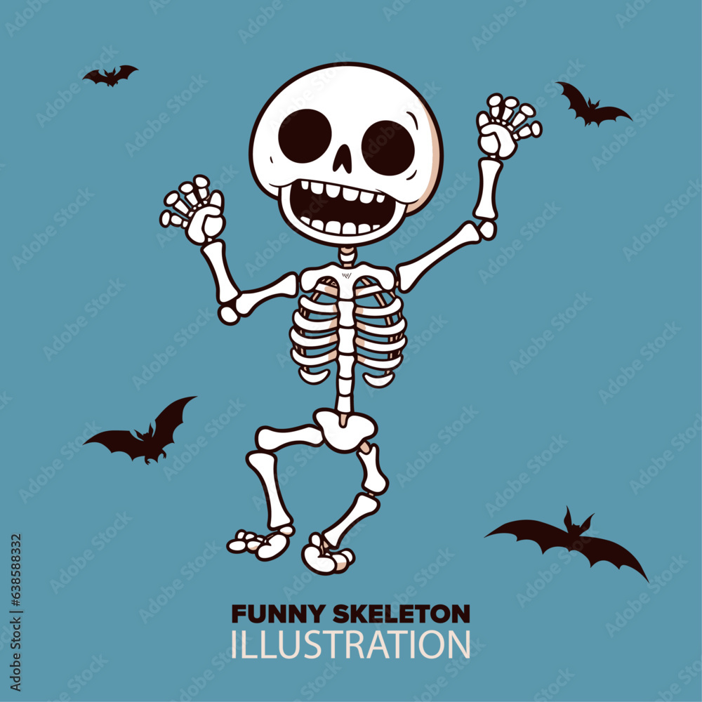 Cute funny skeleton cartoon invites you to explore Halloween creativity ...