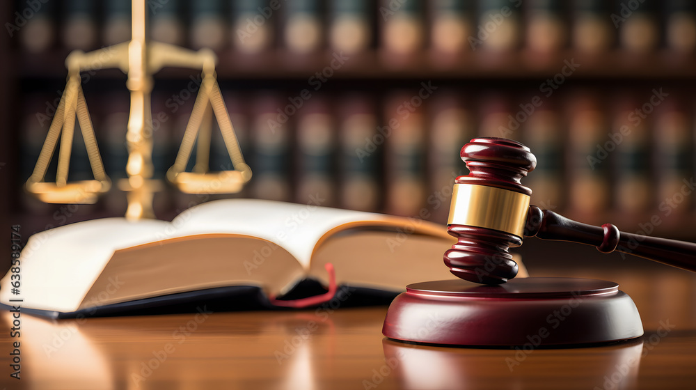 Les symboles de la justice, le marteau et la balance. Stock Photo ...