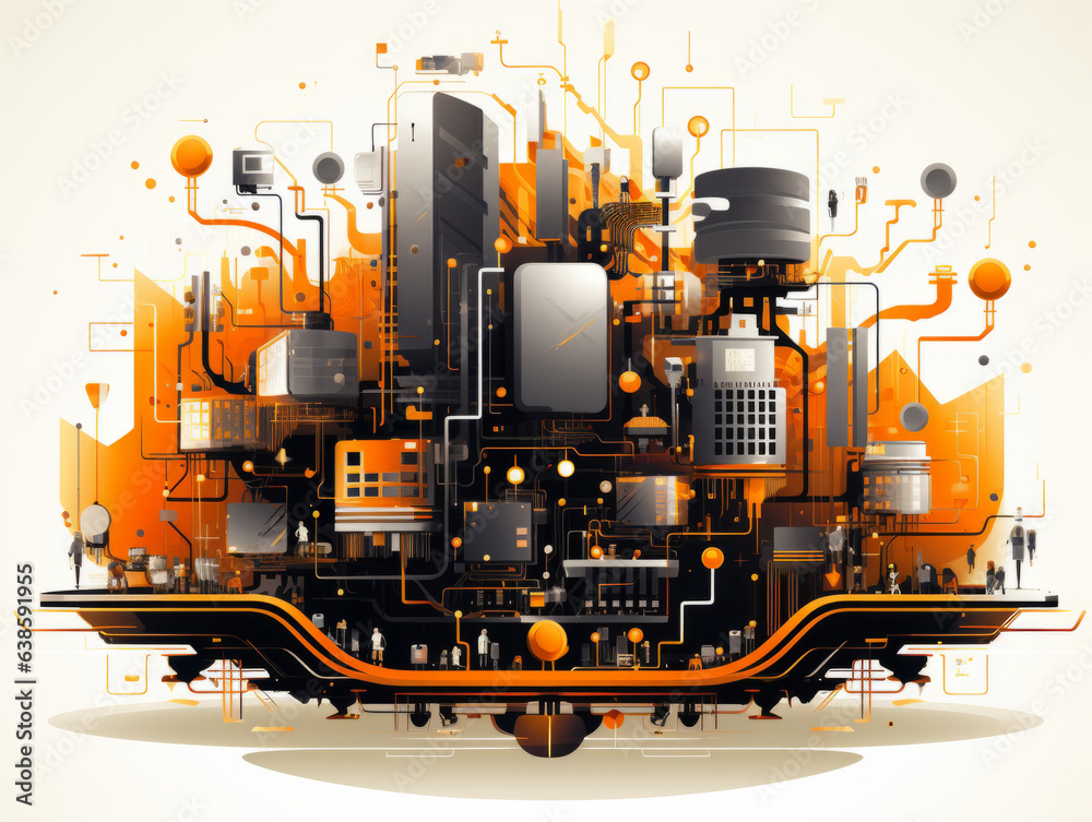 vector illustration of a computer construction site, white background ...