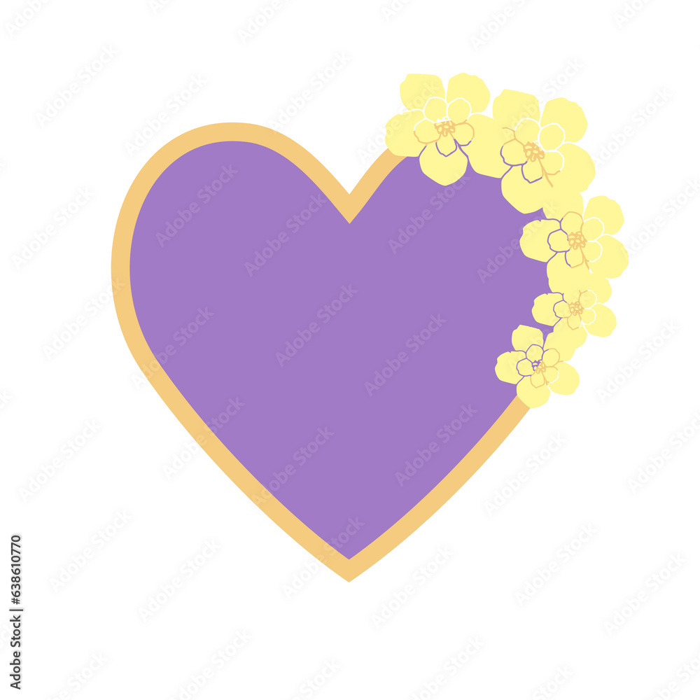 Purple heart with flowers isolated on white background. Emoticons ...