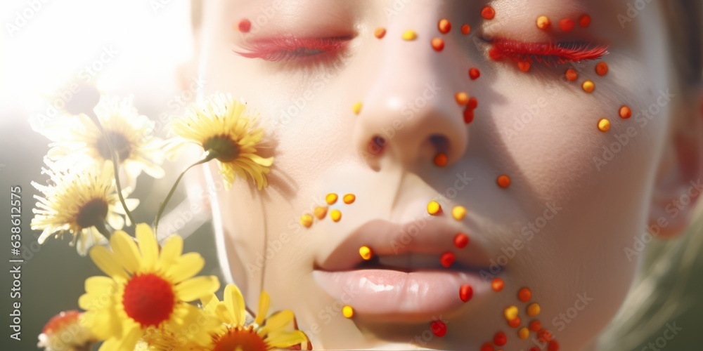 Hay Fever Expression: Sick Female Face with Red Nose and Sniffles, Portraying Allergy Discomfort ...