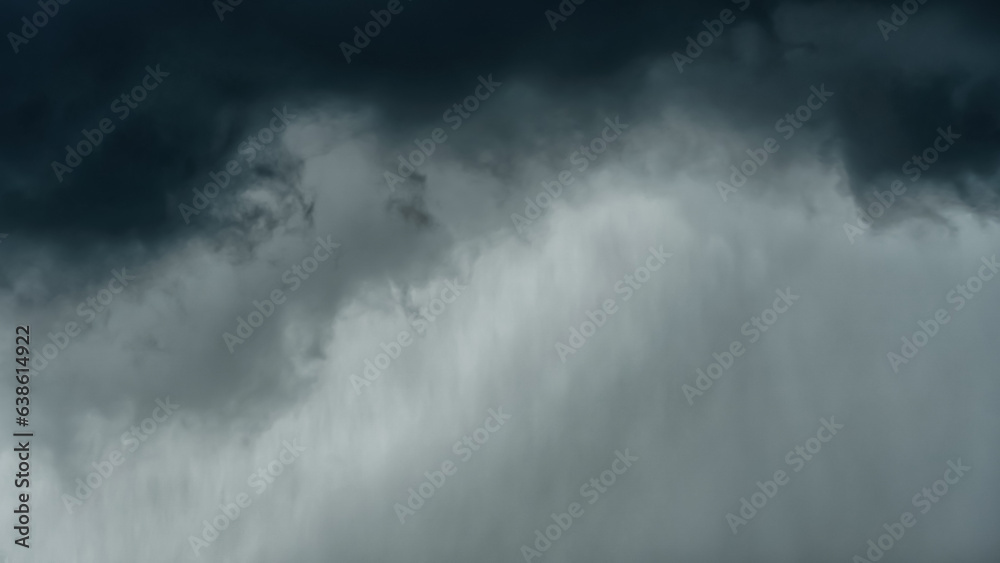 storm sky, dark dramatic clouds during thunderstorm, rain and wind ...