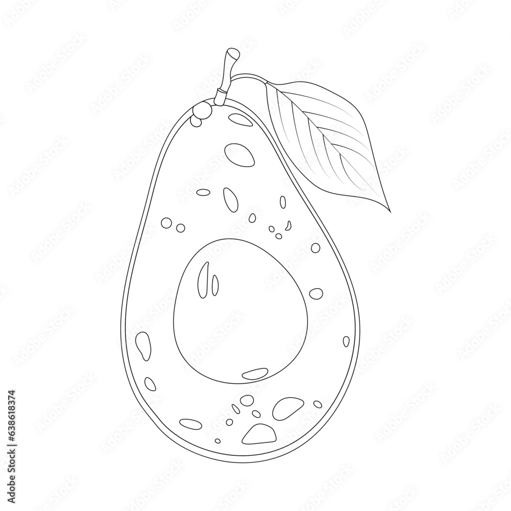 Avocado Coloring Page For Kids. Kawaii coloring page. Coloring book ...