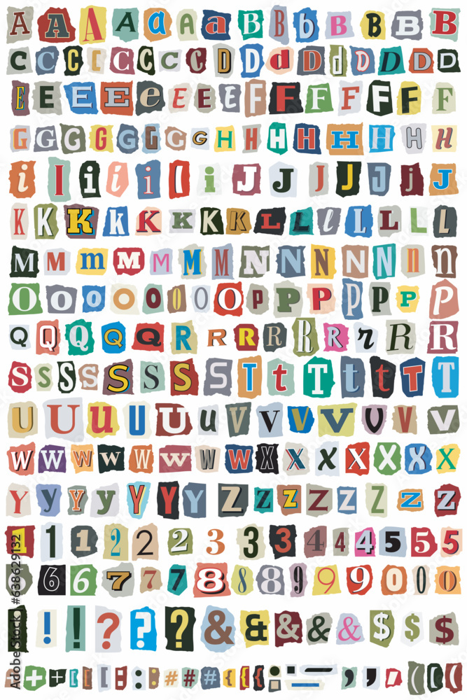 Ransom Letters Collage Cut Out Vector Alphabet. Blackmail Ransom ...