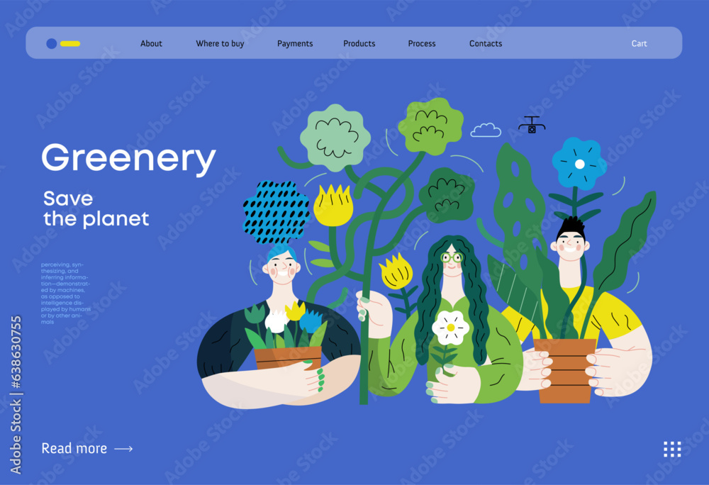 Greenery, ecology -modern flat vector concept illustration of people ...