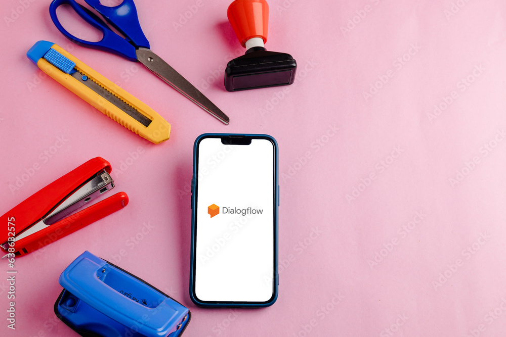 Dialogflow logo on the phone screen Stock Photo | Adobe Stock