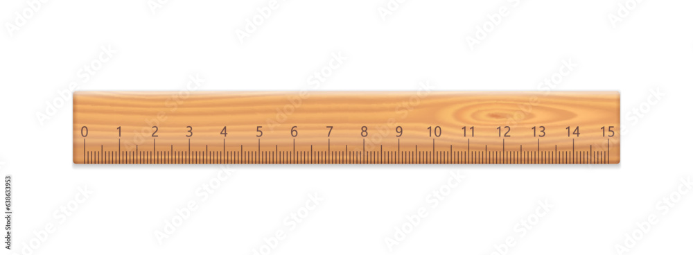 Wooden ruler with centimeter scale. School tool for measuring size ...
