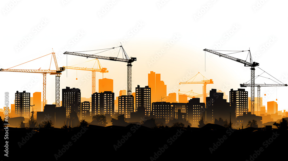 Construction company banner design. Background with black silhouette of ...