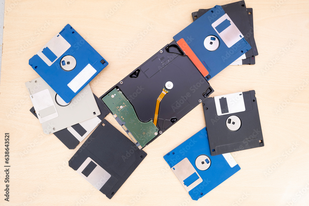 vintage retro electronic data storage devices from 80s, 90s, cd disk ...