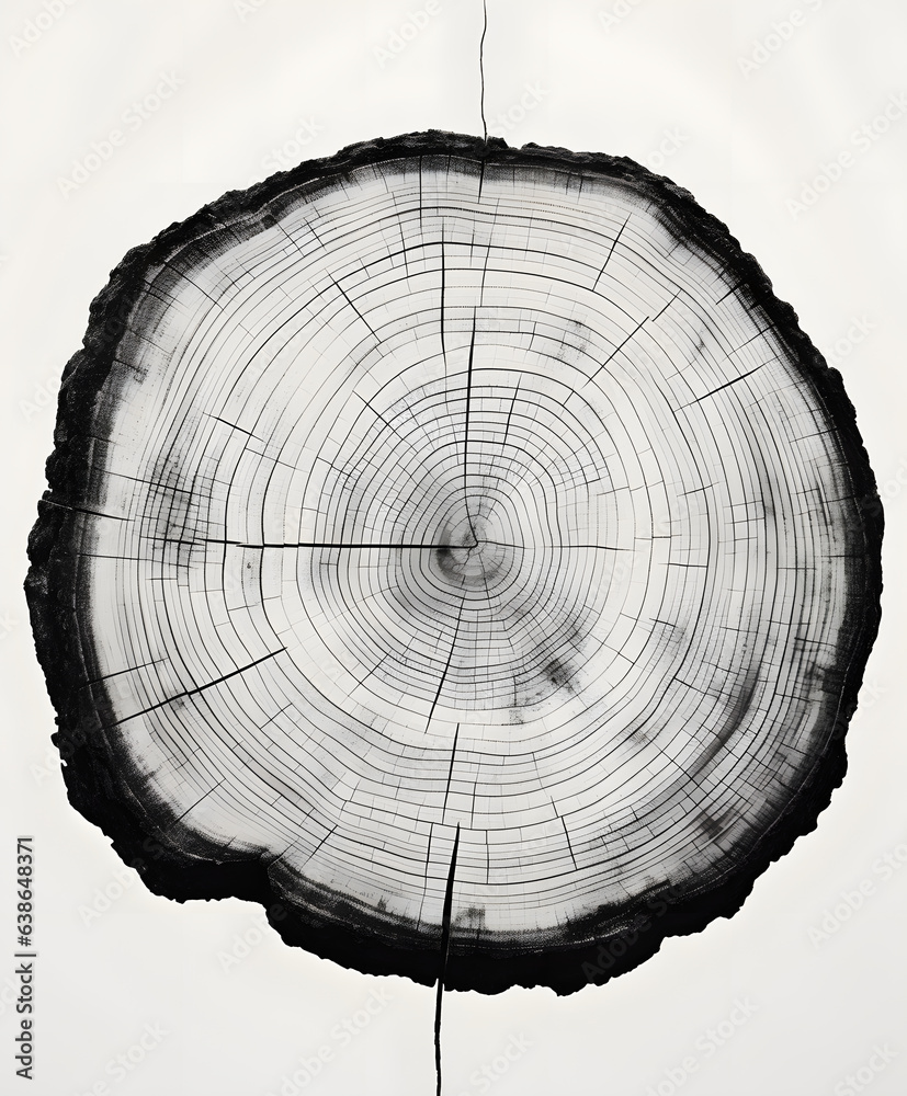 cross section of tree stump, Black and white wood texture stamp art ...
