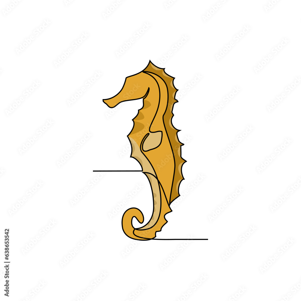 One continuous line drawing of Seahorses vector illustration. Dive into ...