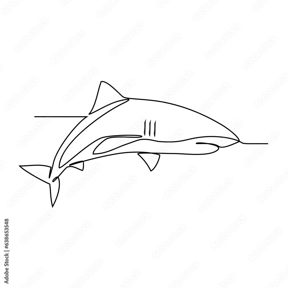 One continuous line drawing of Shark vector illustration. Sharks are ...