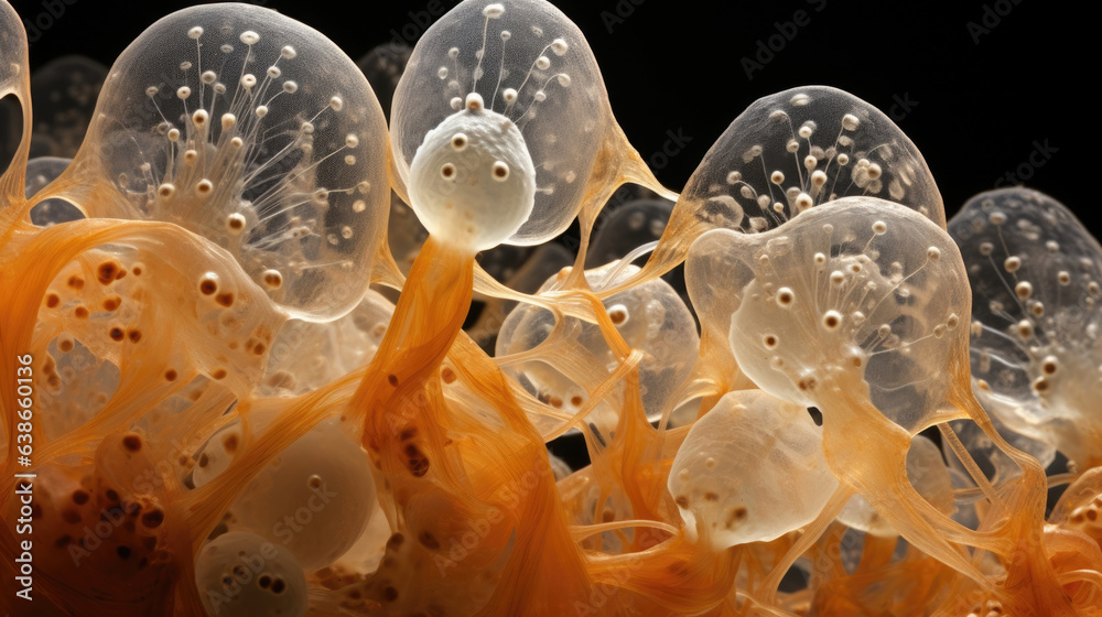 This macro image shows multiple amoeboid protozoans with translucent ...