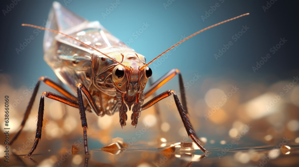 A triangularshaped microscopic insect with silver antennae and a ...