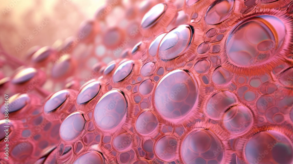 intricate mesh of magnified plant cells fill a microscopic landscape ...