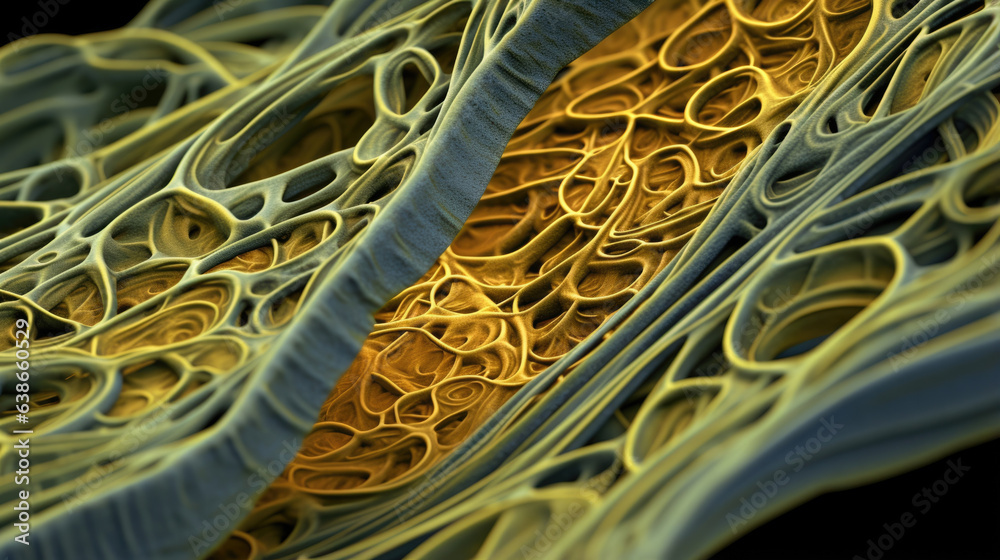 This macro image of microscopic root cells depicts an intricately ...
