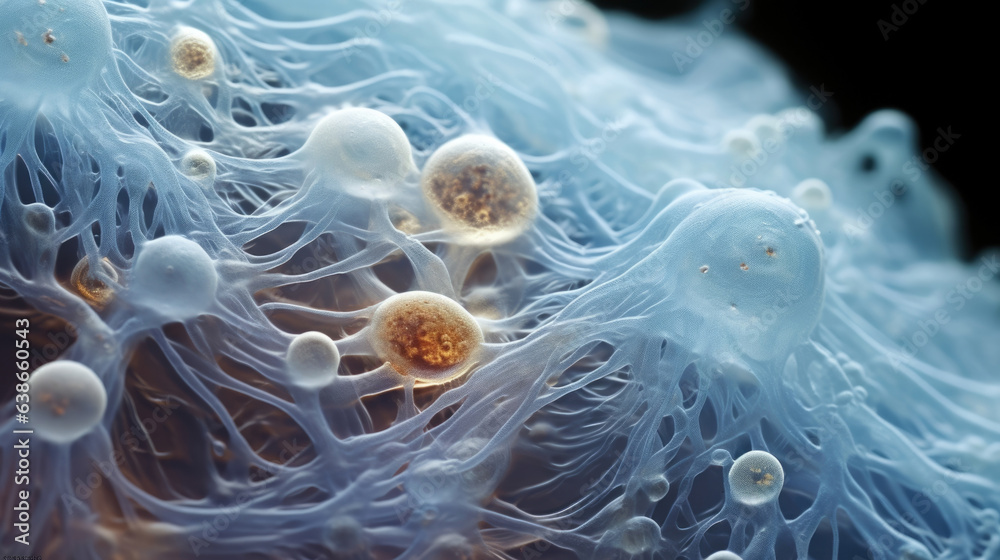 This macro image shows a singlecelled amoeba at a high magnification ...