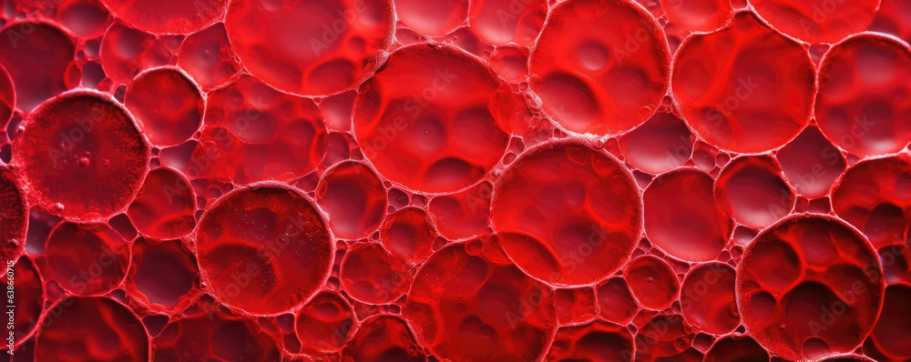 A detailed macro image of red cells reveals the circular shape of the ...