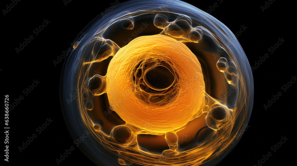 This macro image captures a small dark sphere which is the vacuole. The ...