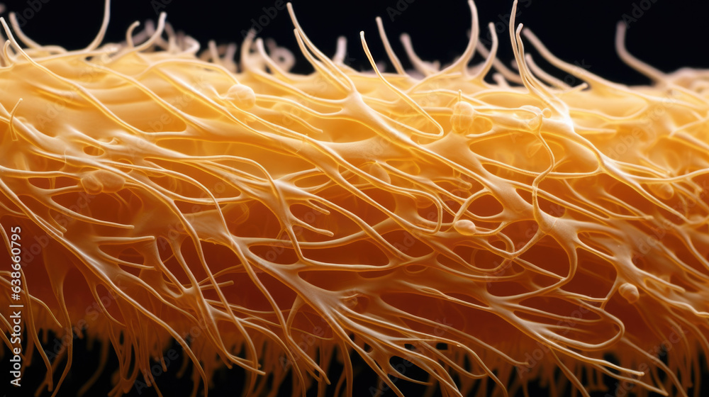 This macro image of microorganisms shows small bacteria with thin cell ...